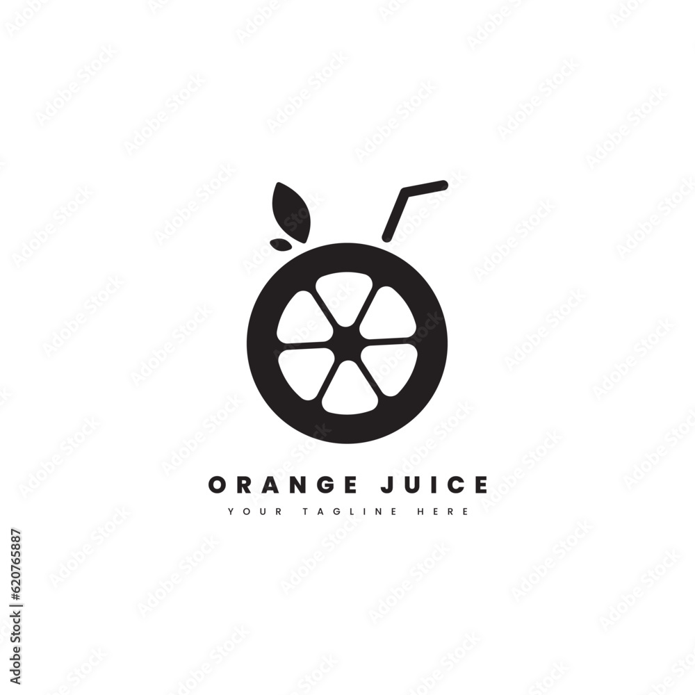 Orange juice logo. Orange fruit silhouette with drinking straws, for ...