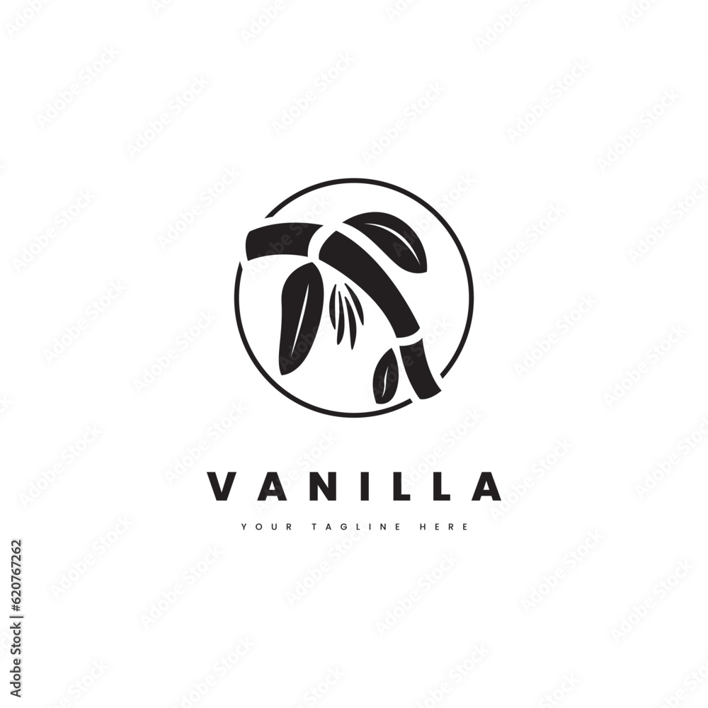 Vanilla logo. Vanilla silhouette plant with a minimalist circle frame ...
