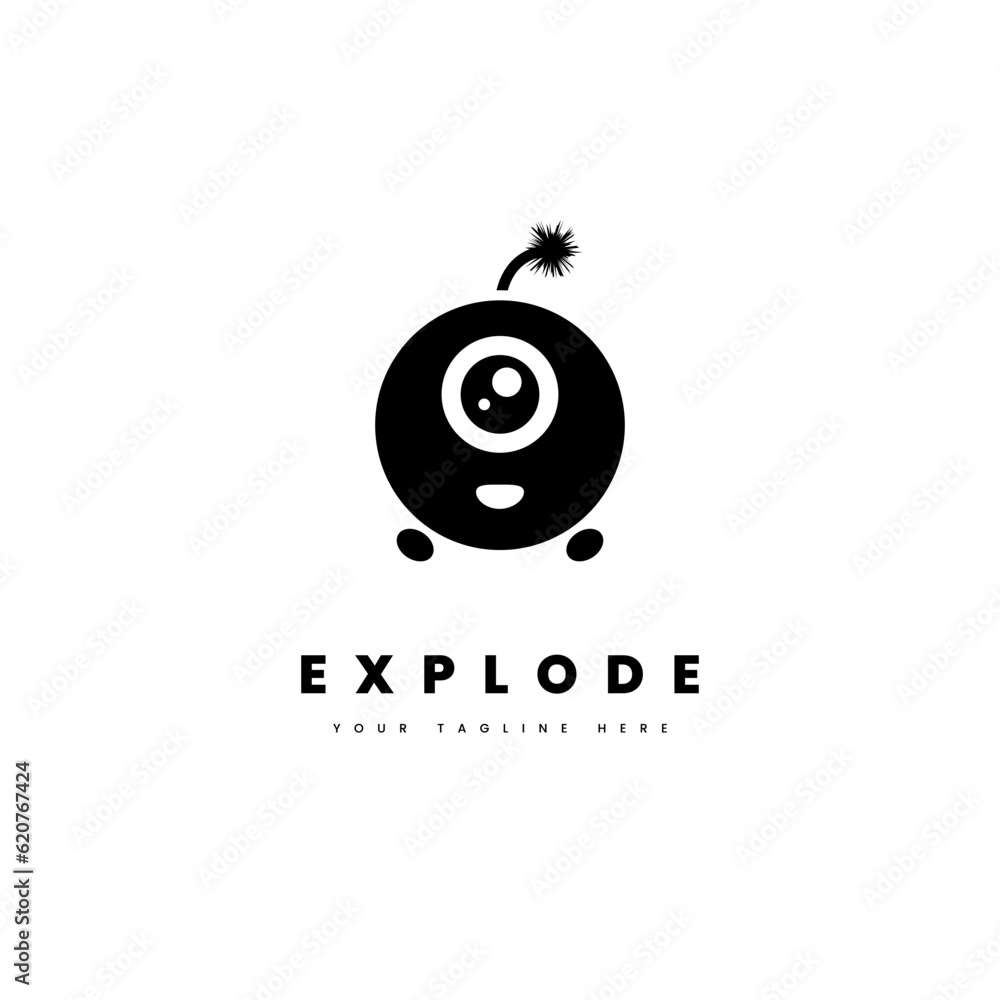 Explode logo. Silhouette of a bomb with a cute character shape, for a ...