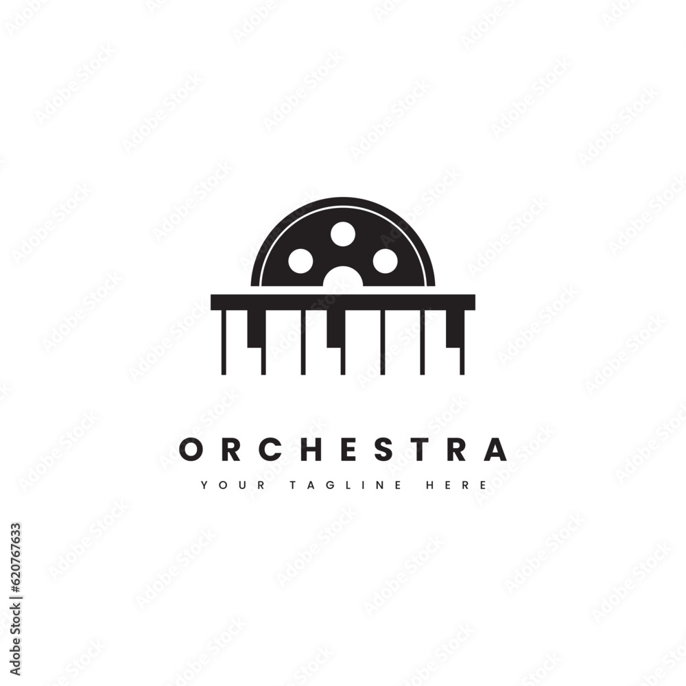 Orchestra logo. Piano keys with camera film roll, for music show logo ...