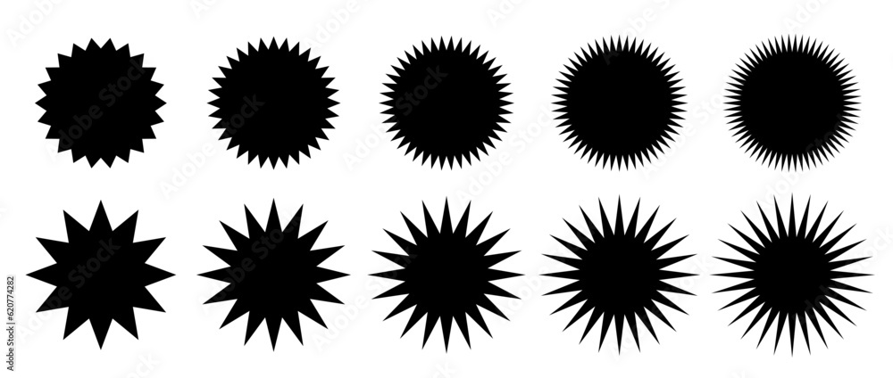 Zig zag edge circle shape set. Jagged round elements collection. Graphic design elements for ...