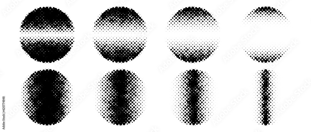 Halftone circle shapes with linear fading gradient. Dotted textured ...