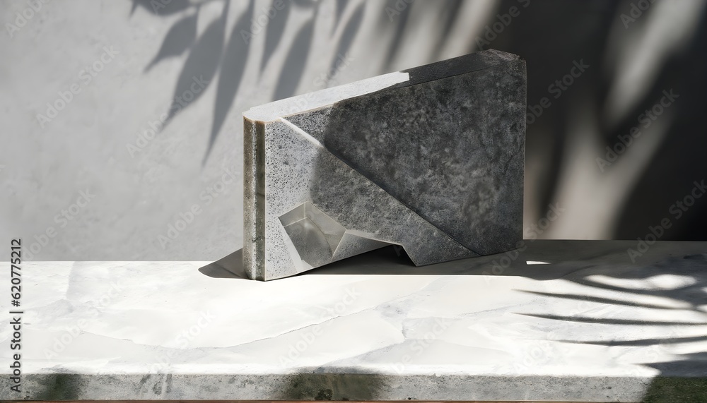 beauty product display background, pentagon side in sunlight, leaf ...