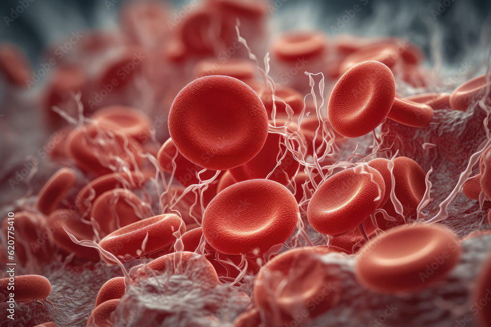 platelets forming a clot to stop bleeding in a blood vessel, generative ...
