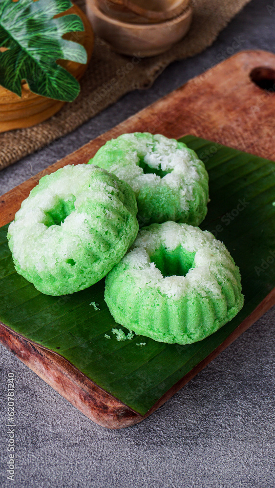 Indonesian traditional cake it called Putu ayu cake or kue putu ayu is ...