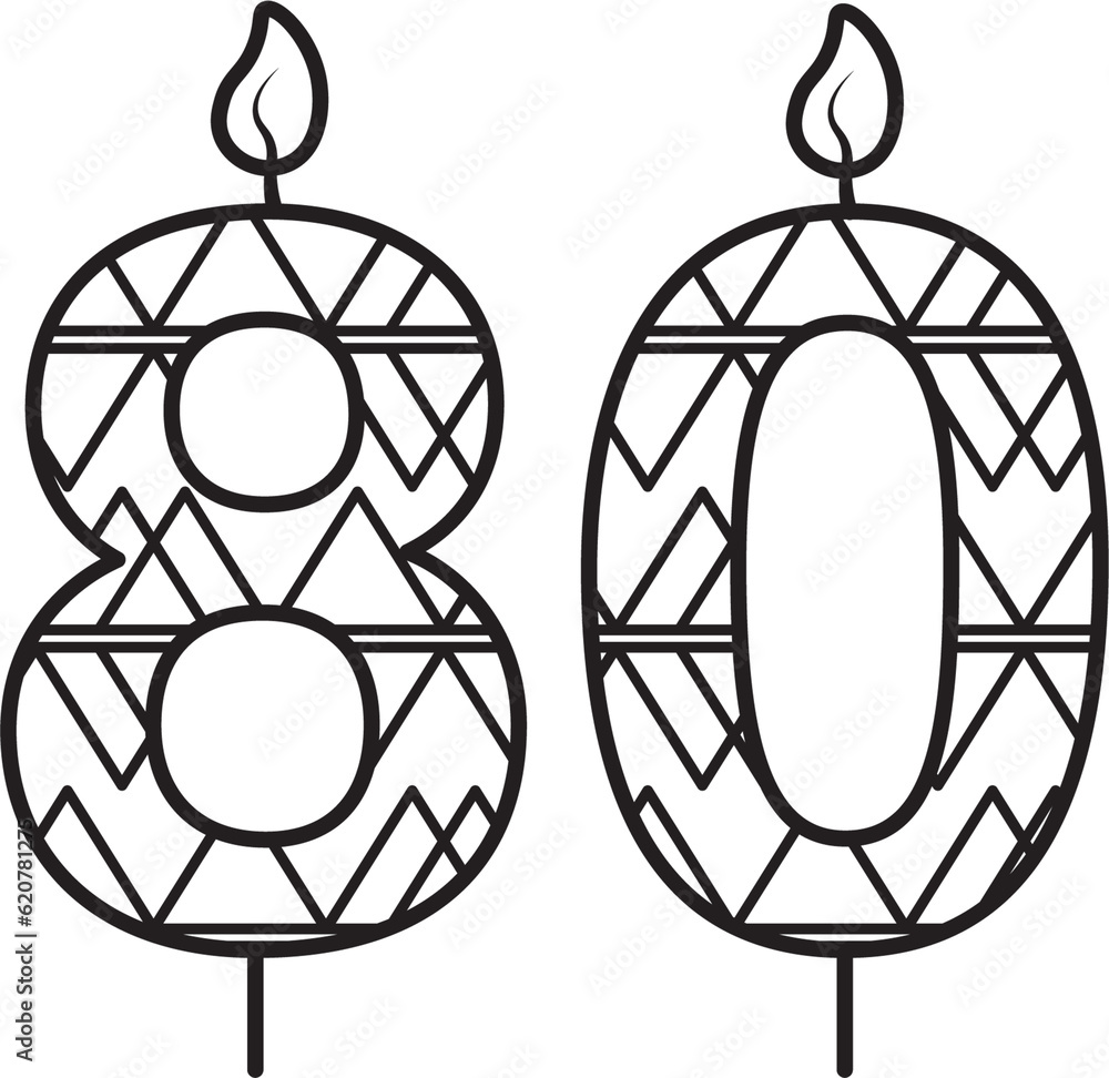 Digital png illustration of black 80 birthday candle with pattern on ...