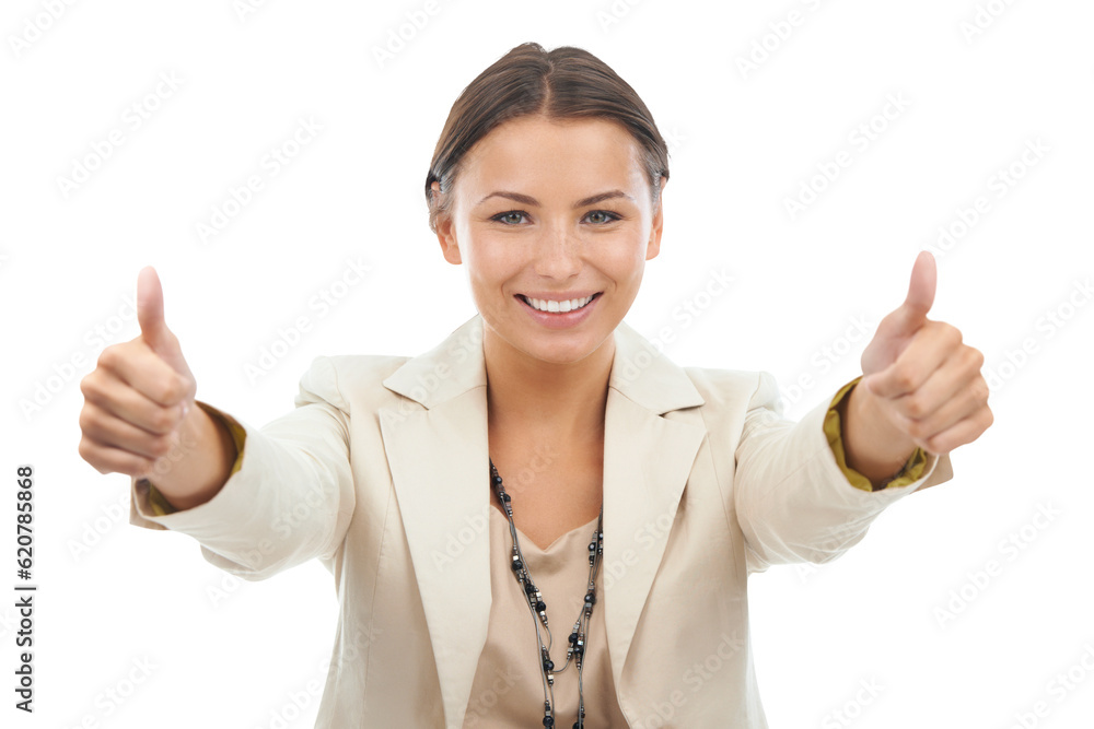 Foto de Business woman, thumbs up and emoji with agreement and yes ...