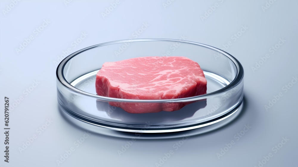Cultured meat concept, a laboratory setting presents a petri dish ...