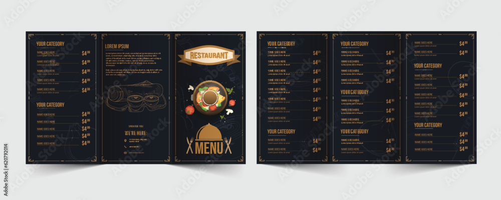 Restaurant Tri-Fold Brochure or Menu Card with Double-Side for ...