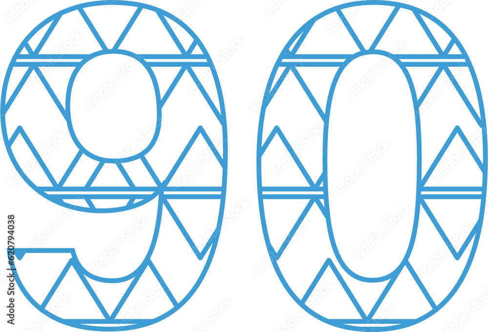 Digital png illustration of blue 90 number with pattern on transparent ...