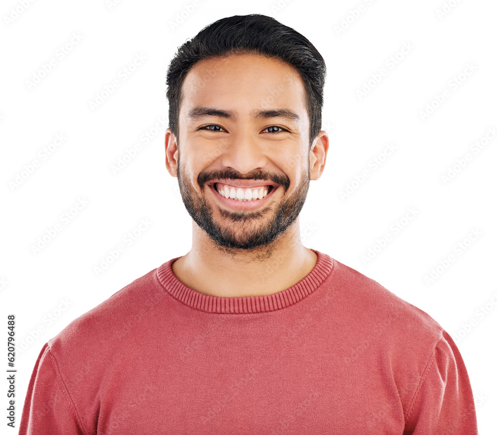 Happy, Asian man in portrait with smile, headshot and pride isolated on ...