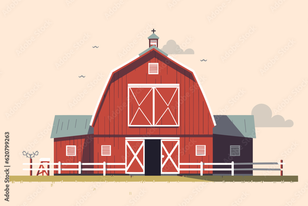 Hand-drawn cartoon Hay barn flat art Illustrations in minimalist vector ...