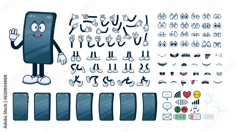 Cartoon mascot phone. Constructor phone character mobile smartphone ...