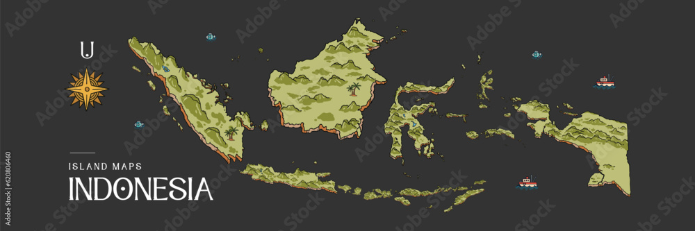 Isolated Indonesia islands map handdrawn illustration Stock Vector ...