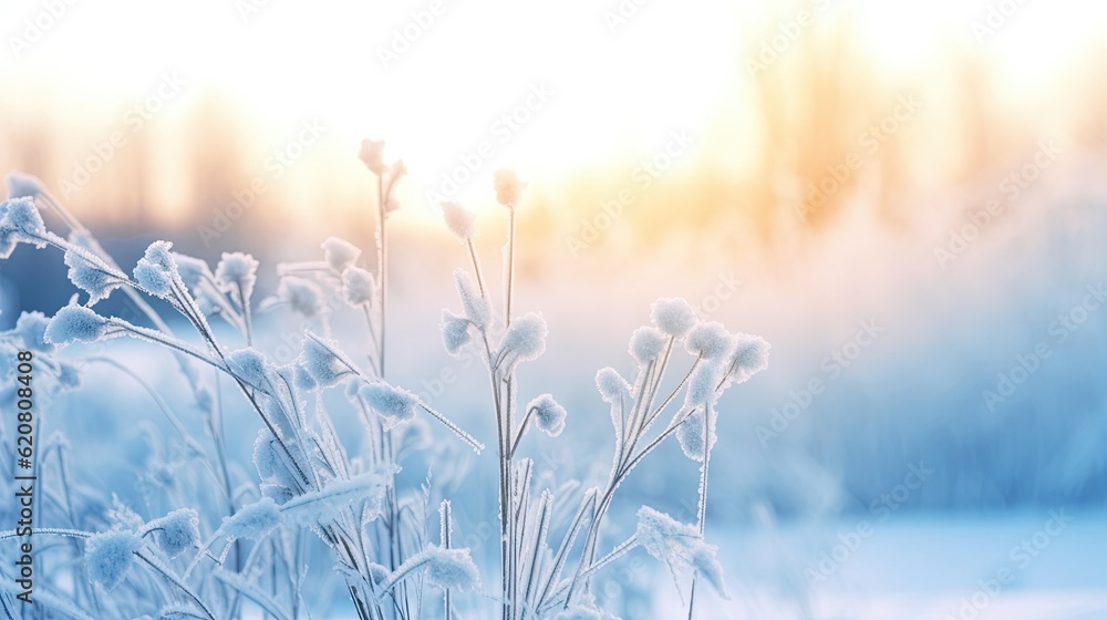 frozen snowy grass - winter background created using generative AI ...