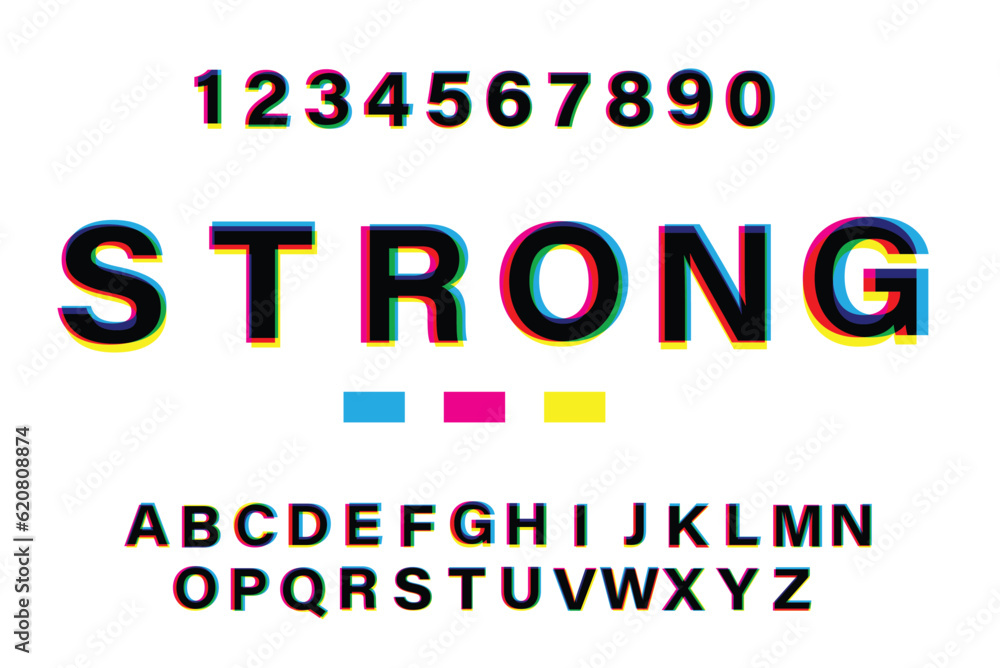 Vecteur Stock offset alphabet font with Overprint Colors text effect ...
