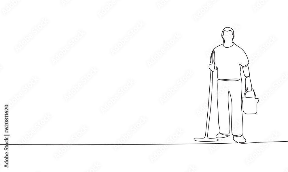 Continuous line art or One Line Drawing of man cleaner picture vector ...