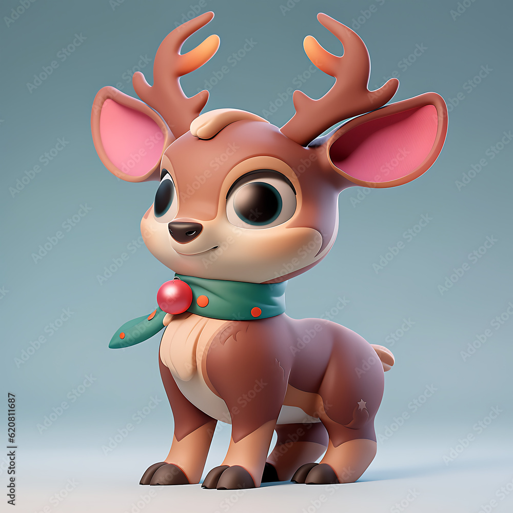 Rudolph the reindeer with scarf on Clean background.cute reindeer in ...