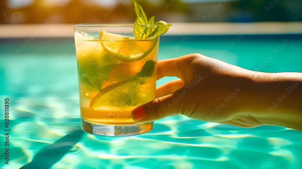 Beautiful American female hand holding Mojito Cocktail in glass ...