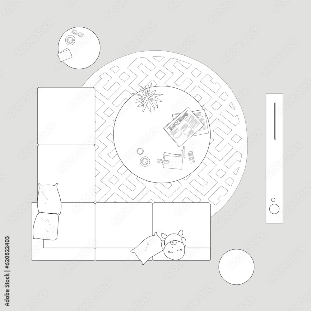 Architectural Drawings, plan vector interior, living room illustration ...