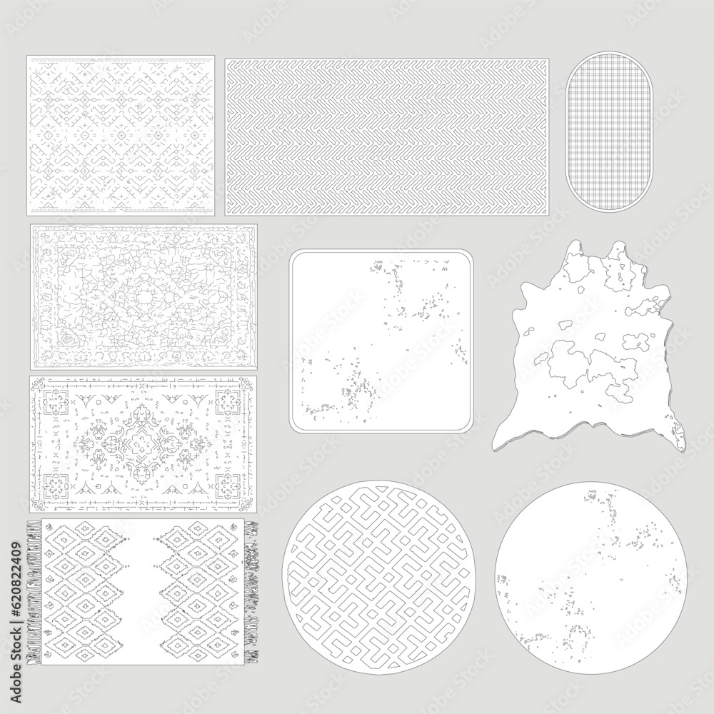 Architectural Drawings vector, rug , mat, carpet, leather, living room ...