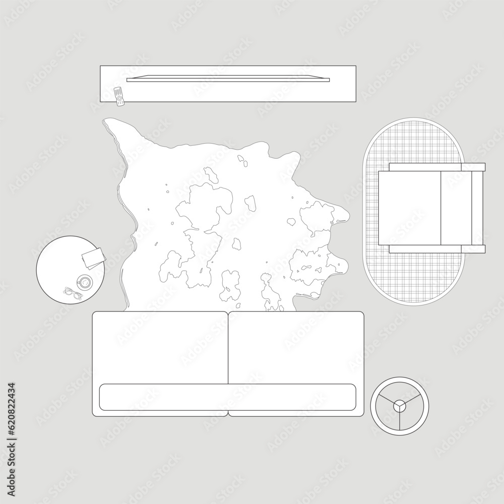 Architectural Drawings, plan vector interior, living room illustration ...