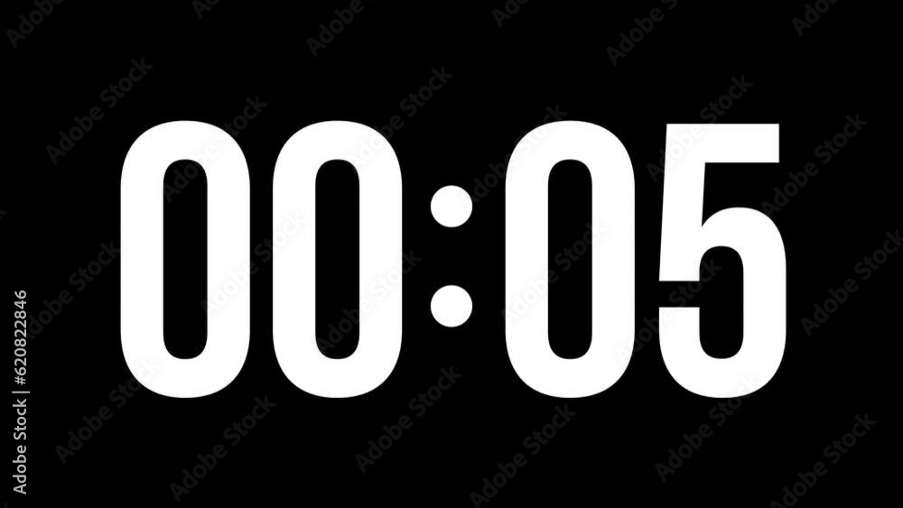 Digital countup clock timer in zero second to 1 minute. White text ...