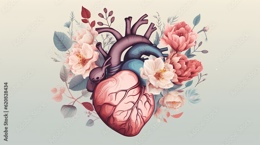 An artistic illustration of heart anatomy, beautifully integrated with ...