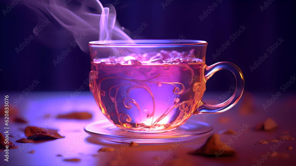 Cup of codeine, purple liquid in cup glowing, fantasy, dramatic ...