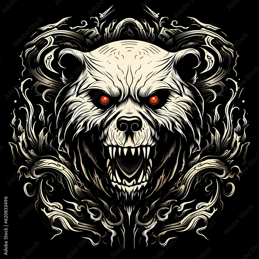 angry panda tattoo design dark art illustration isolated on black Stock ...