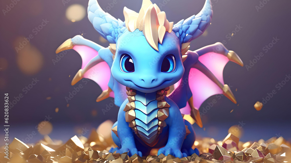 Fantasy enchanted fairy forest magic baby dragon generative ai Stock ...