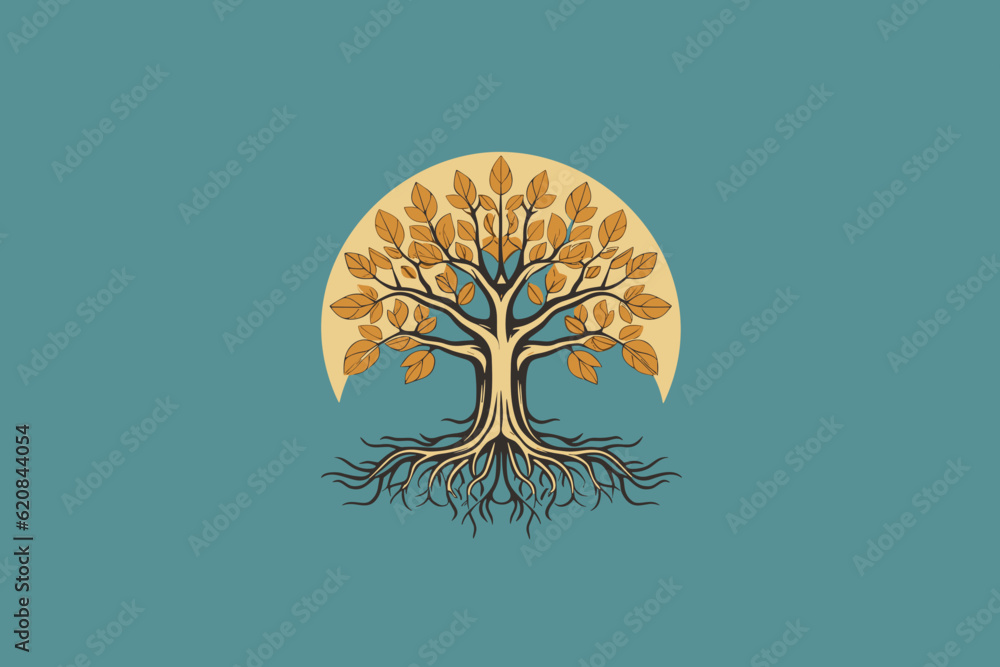 Hand-drawn cartoon Bodhi tree flat art Illustrations in minimalist ...