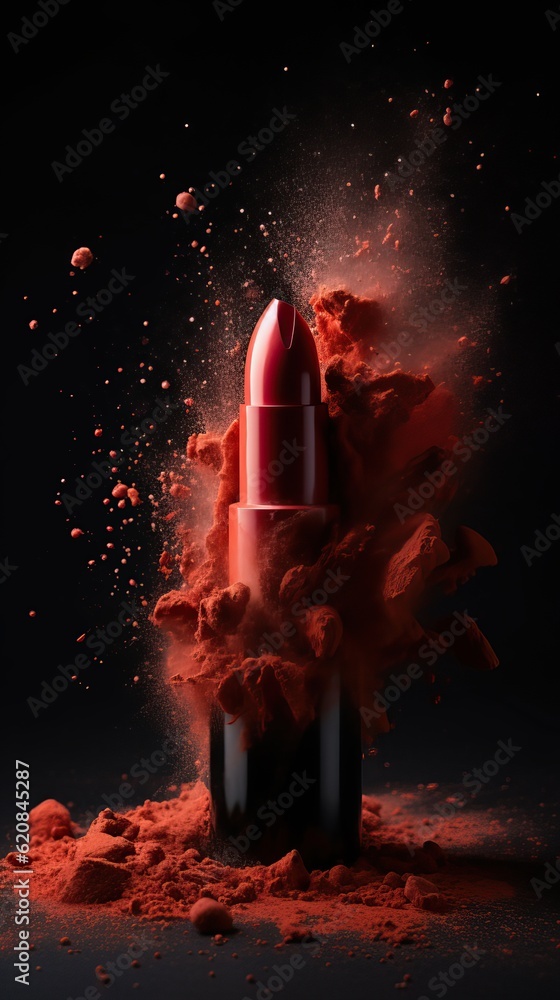 Powerful explosion of red dust, designer lipstick. Lots of red colors ...