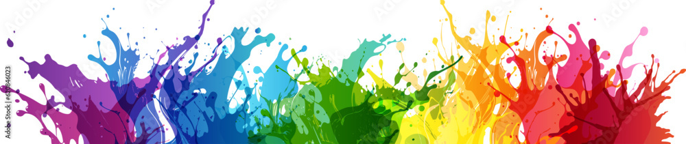 Rainbow creative horizontal banner. Vector divider from paint splashes ...