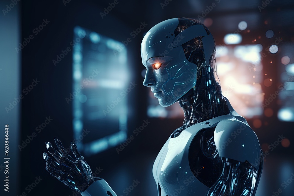 Robot working with digital display, Internet connection controlled by ...