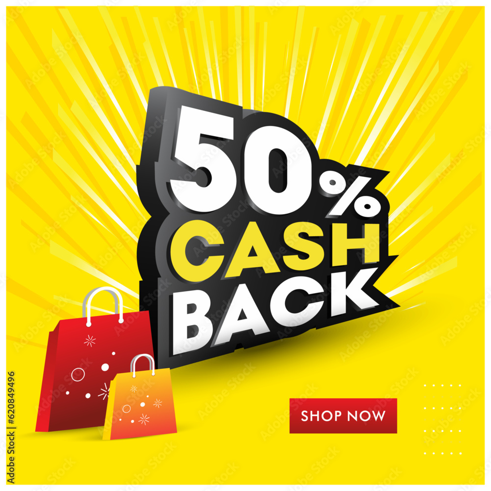 50 Percent Cash Back 3d typo, Online shopping, Social media post ...