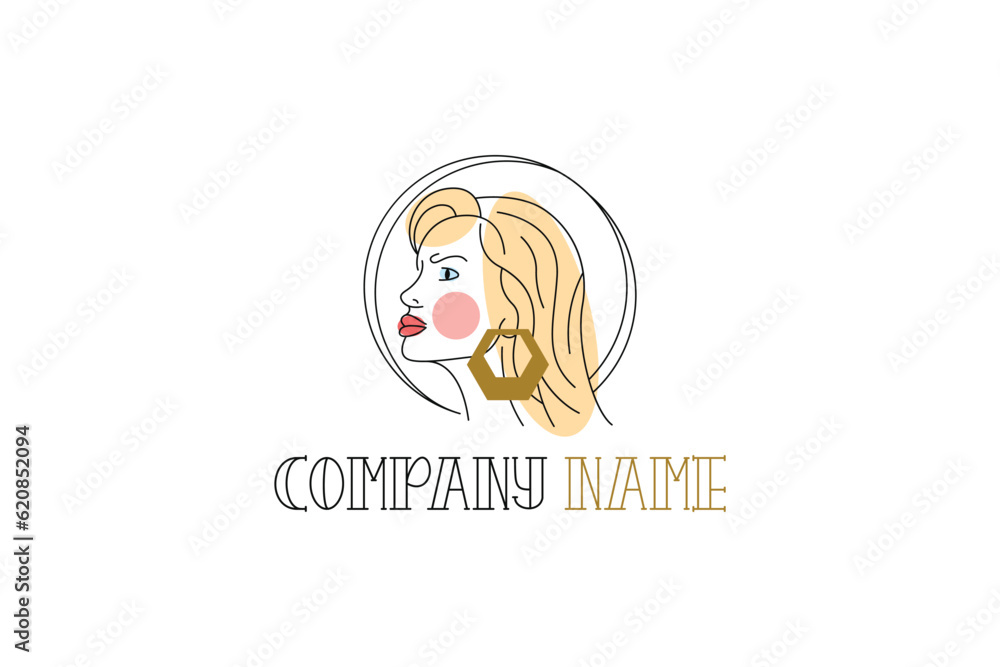 Beautiful Woman Logo design- Woman Face Logo Design Template Stock ...