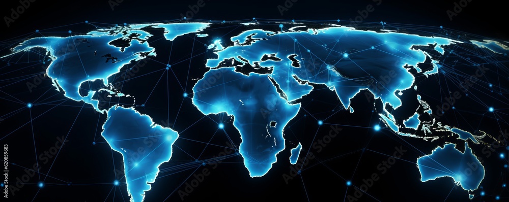 world map and globeal connection, Futuristic Digital Connections ...