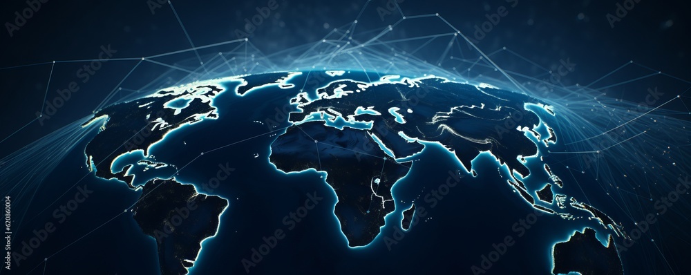 world map and globeal connection, Futuristic Digital Connections ...