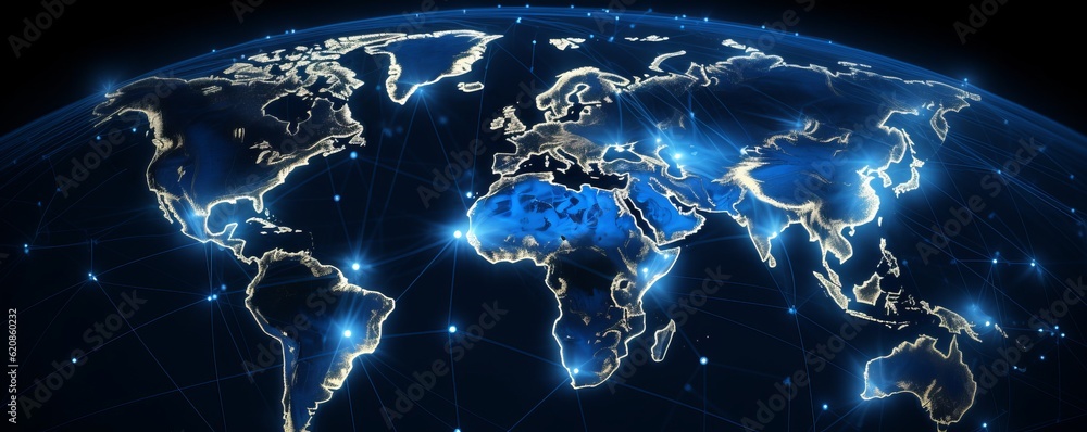world map and globeal connection, Futuristic Digital Connections ...