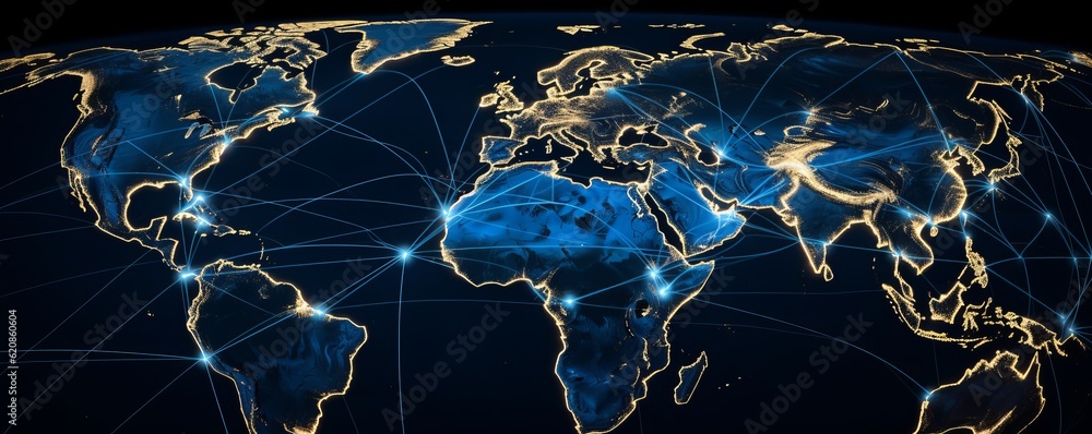 world map and globeal connection, Futuristic Digital Connections ...