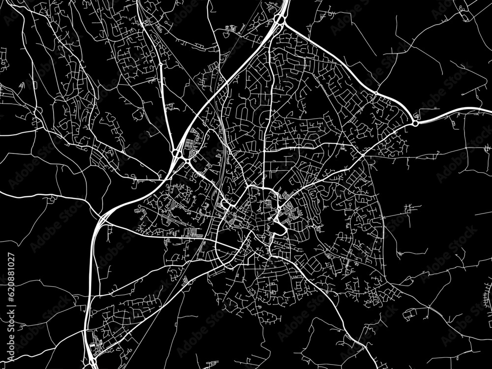 Vector road map of the city of Wrexham in the United Kingdom on a black ...