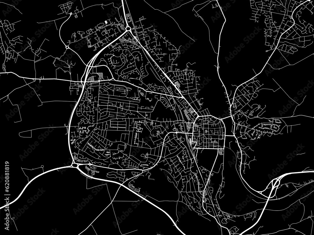 Vector road map of the city of Perth in the United Kingdom on a black ...