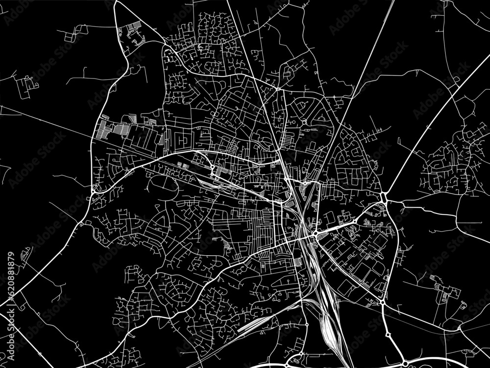 Vector road map of the city of Crewe in the United Kingdom on a black ...
