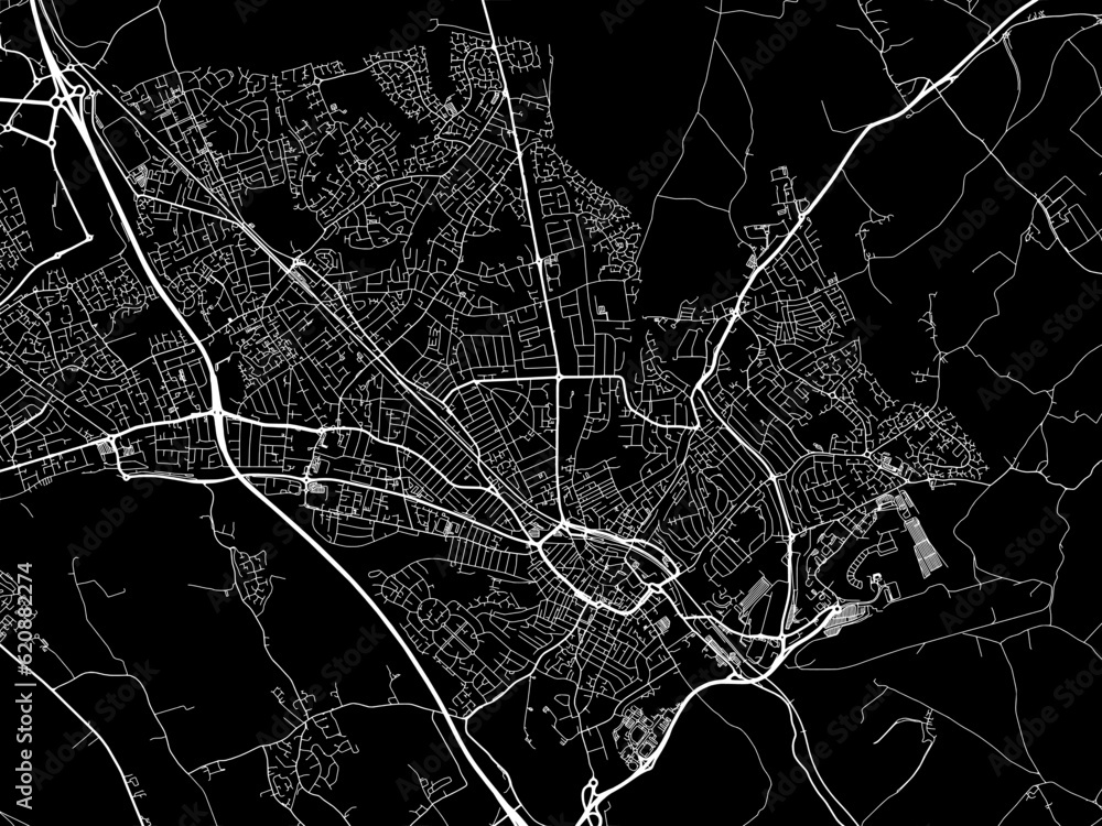 Vector road map of the city of Luton in the United Kingdom on a black ...