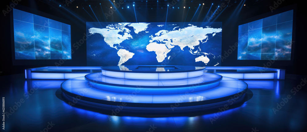TV studio set. Hand edited generative AI. Tv or Cable new network live ...