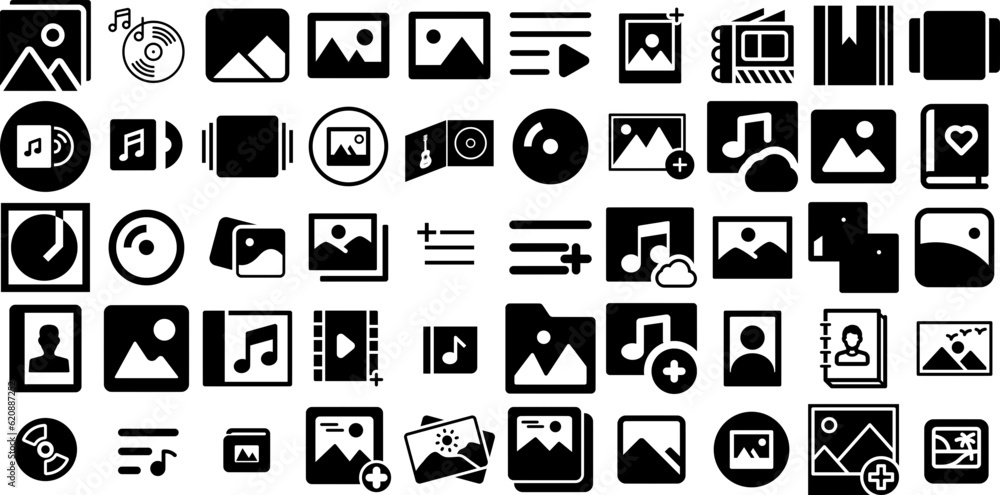 Vetor de Big Set Of Album Icons Bundle Linear Drawing Pictogram Photo ...