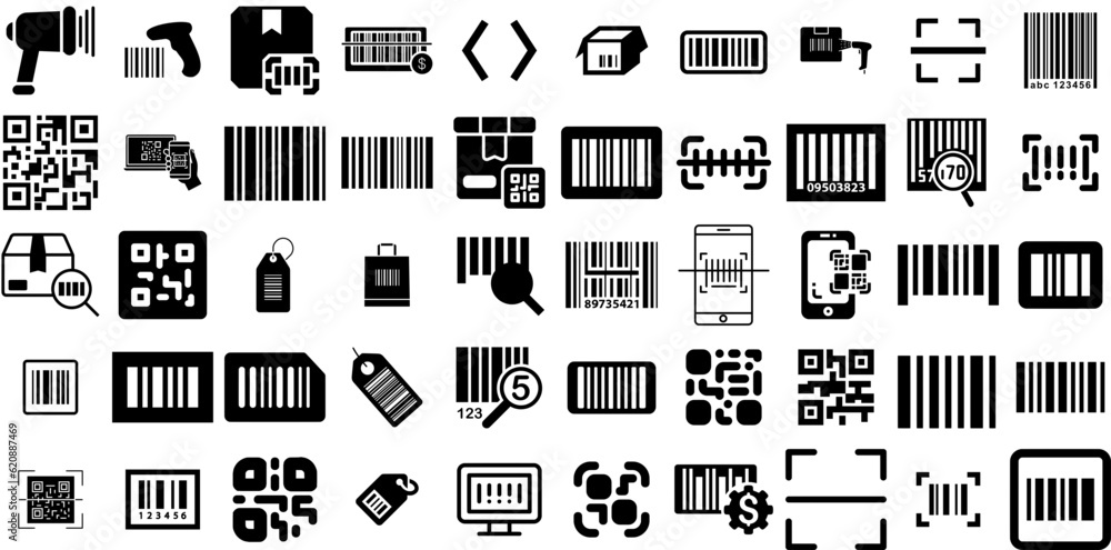 Huge Set Of Barcode Icons Set Hand-Drawn Black Drawing Glyphs Product ...