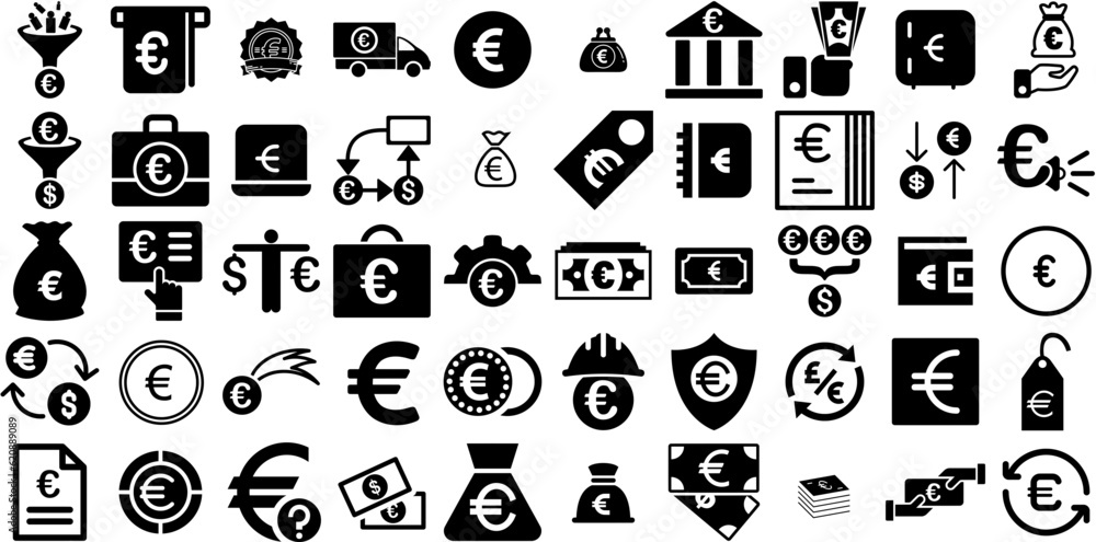Massive Collection Of Euro Icons Bundle Hand-Drawn Black Concept Clip ...