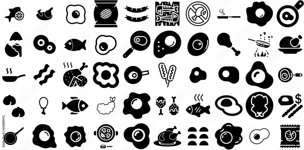 Vetor de Huge Set Of Fried Icons Collection Hand-Drawn Isolated Cartoon ...